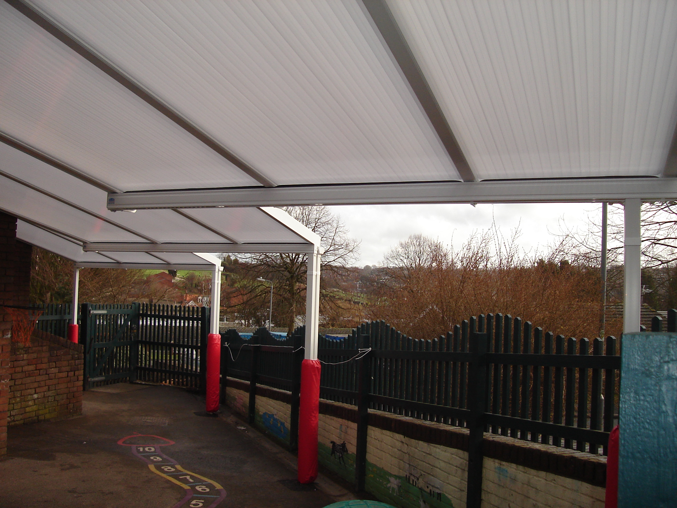 Elmtree Infant School - Wall Mounted Canopies - Able Canopies
