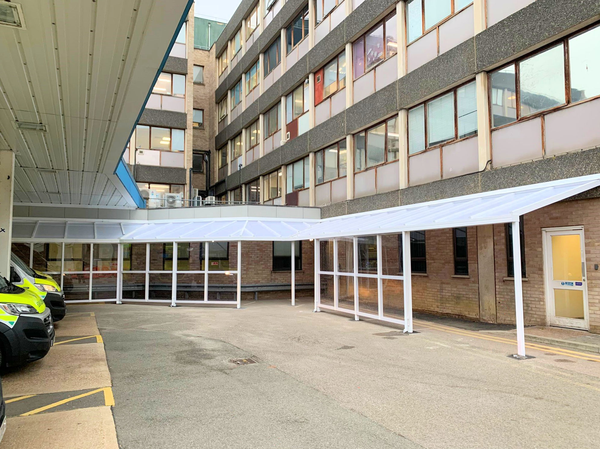 Addenbrookes Hospital | Wall Mounted Canopy - Able Canopies Ltd.