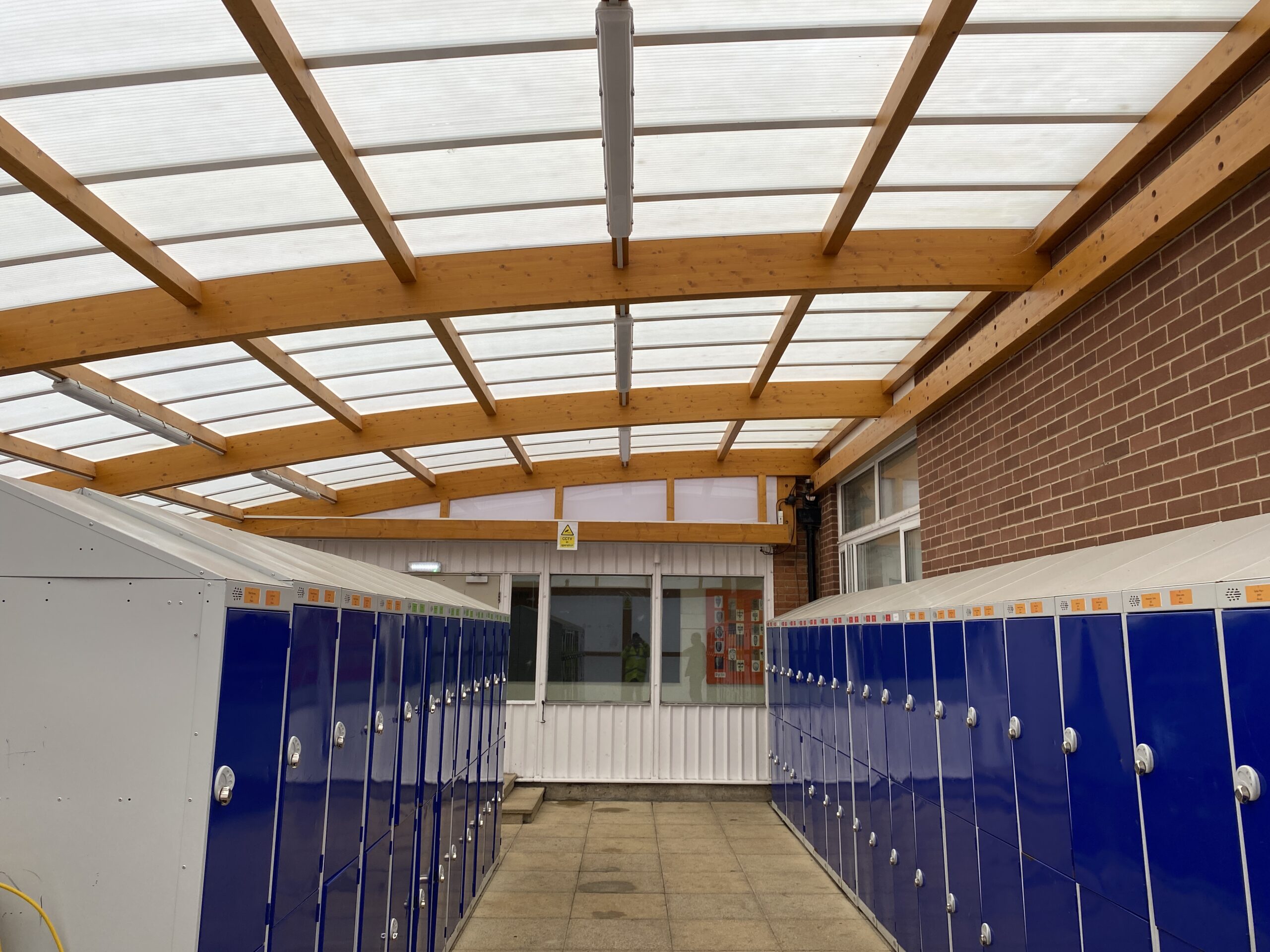St Peter's School - Wall Mounted Timber Canopy - Able Canopies Ltd.