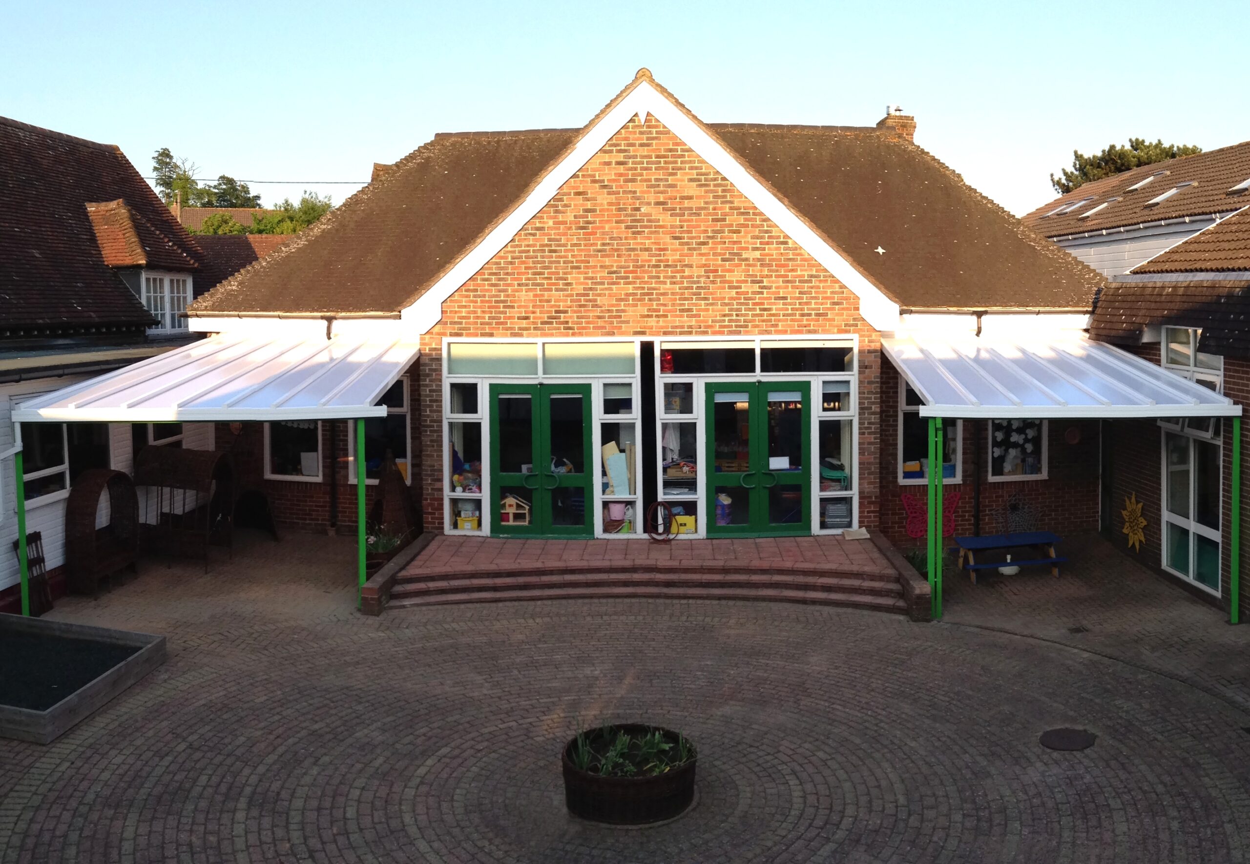 Fair Oak Infant School, Two Wall Mounted Canopies - Able Canopies
