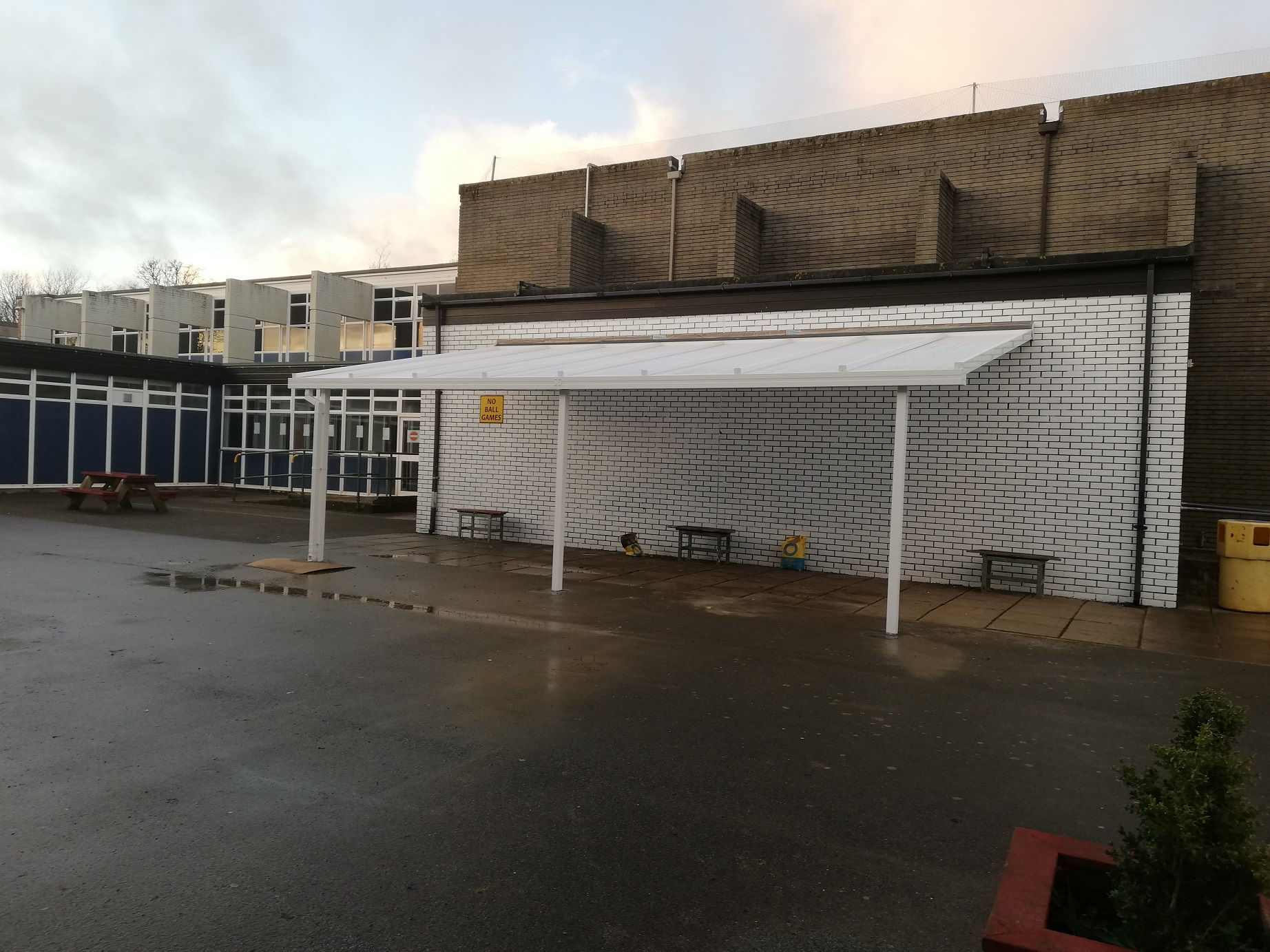 Saltash Community School, Wall Mounted Canopy - Able Canopies Ltd