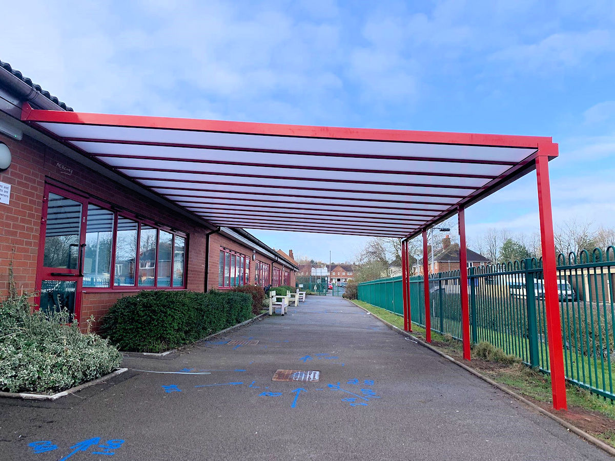 Oak Wood School | Wall Mounted Canopy | School Canopy - Able Canopies Ltd.
